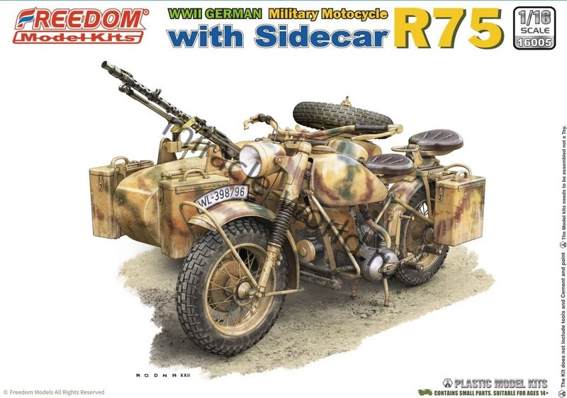 Freedom Models 16005 BMW R75 /w Side Car & MG 34 /мотоцикл с коляской и ...